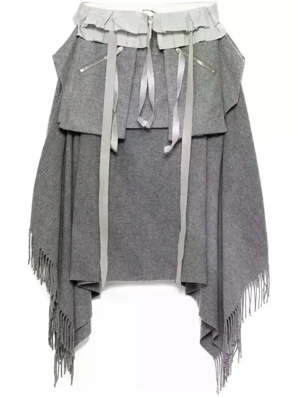 MIDORIKAWA Raw Edge Skirt With Fringe Detailing