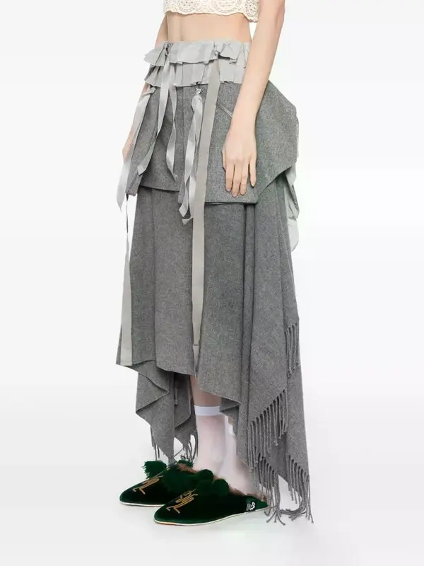 MIDORIKAWA Raw Edge Skirt With Fringe Detailing