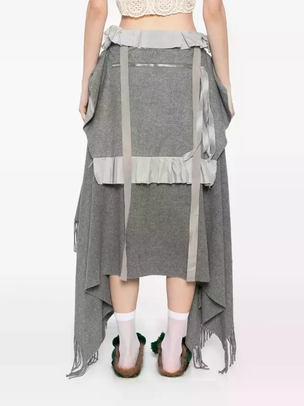 MIDORIKAWA Raw Edge Skirt With Fringe Detailing