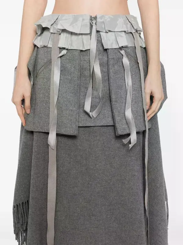 MIDORIKAWA Raw Edge Skirt With Fringe Detailing