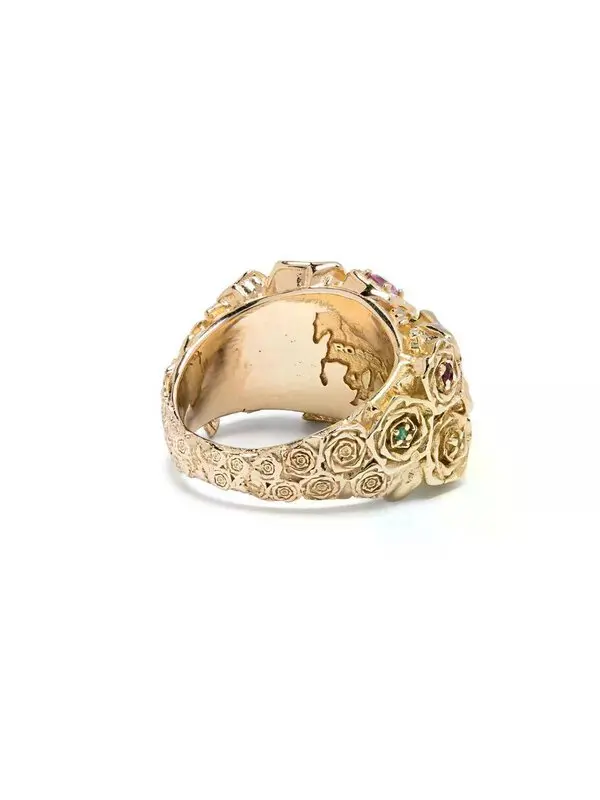 ROSES METALS 14kt Yellow Rose Motif Ring With Multi-gemstone Pavé Setting