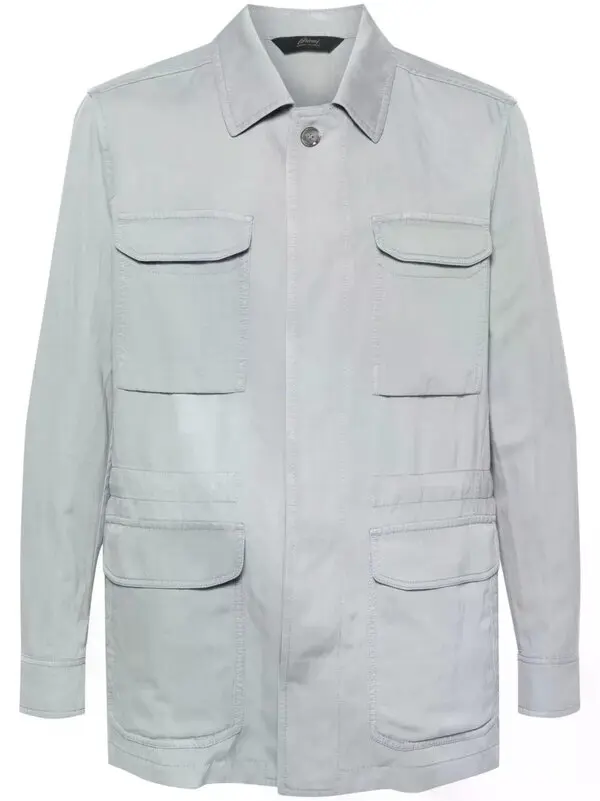 Brioni Aqua Silk-linen Blend Sahariana Shirt Jacket