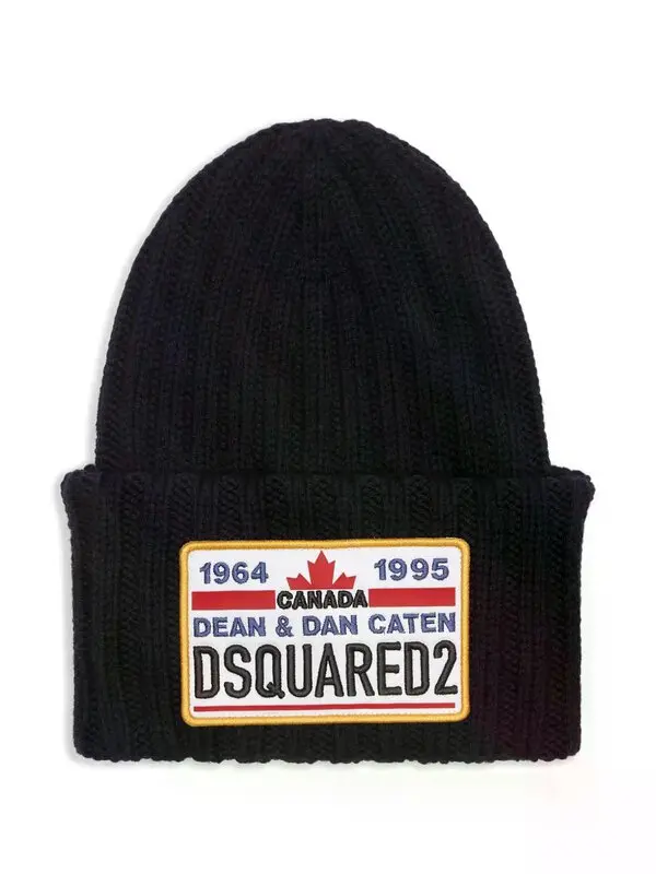 Dsquared2 Ribbed-knit Beanie With Logo Patch - Black