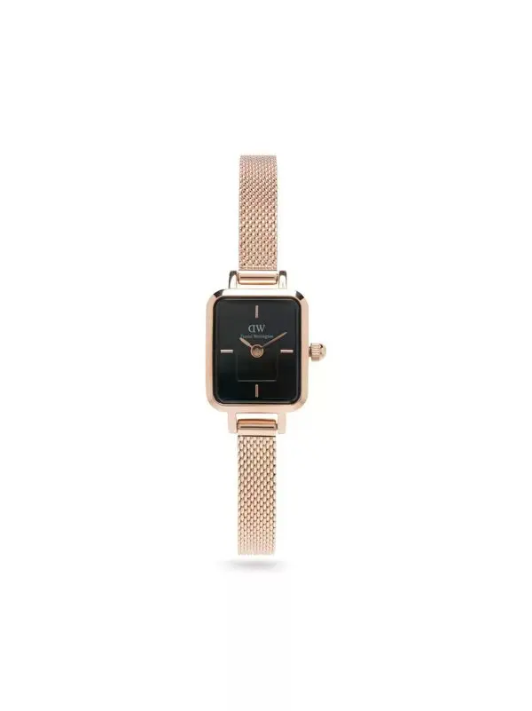 DANIEL WELLINGTON Quadro Mini 19mm Rose Gold Tone Stainless Steel Watch - Black