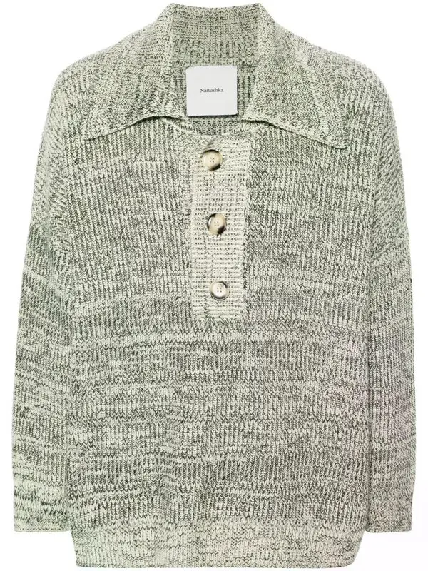 Nanushka Mélange Wool-blend Polo Top - Neutrals