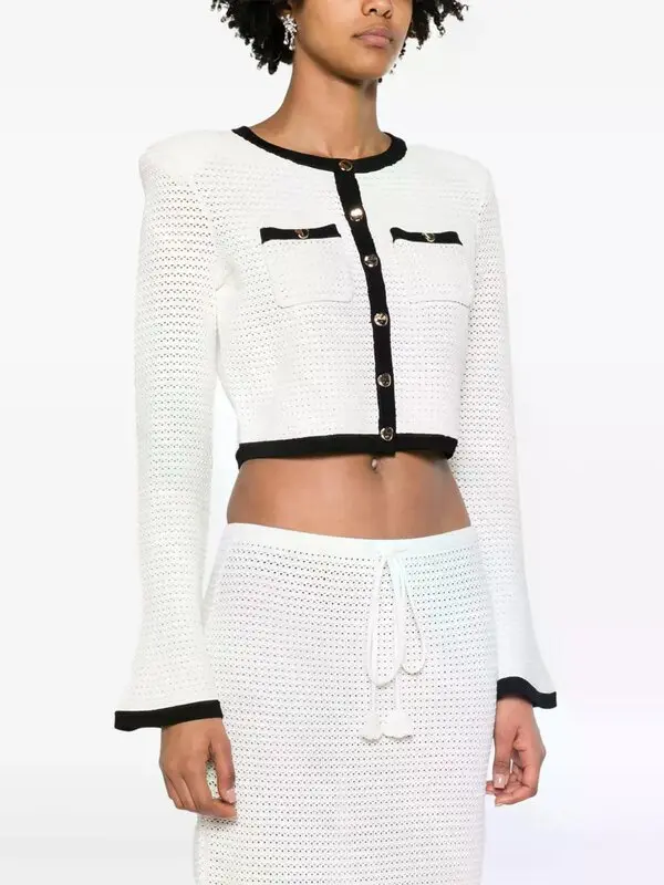 SELF-PORTRAIT Pointelle-knit Cropped Cardigan