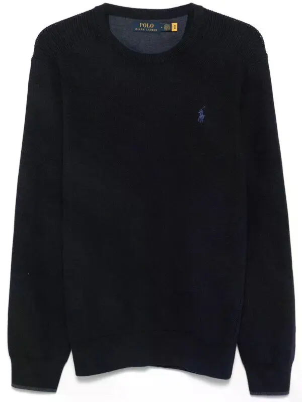 Polo Ralph Lauren Crew Neck Honeycomb Knit Sweater With Embroidered Pony Motif - Blue