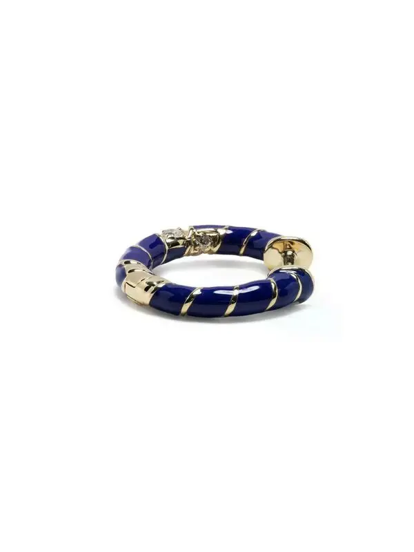 Yvonne Léon 9kt Yellow Gold Diamond And Enamel Hoop Earring