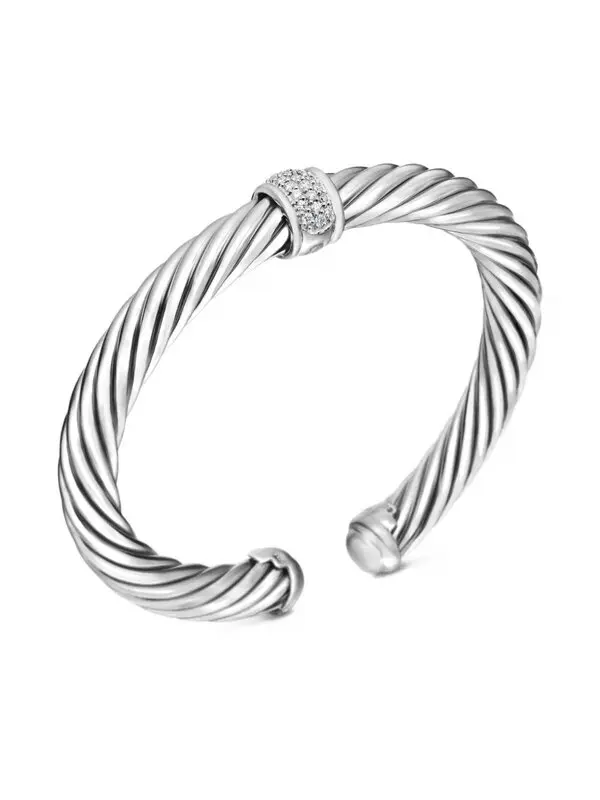 David Yurman Sterling Pavé Diamond Cable Station Bracelet