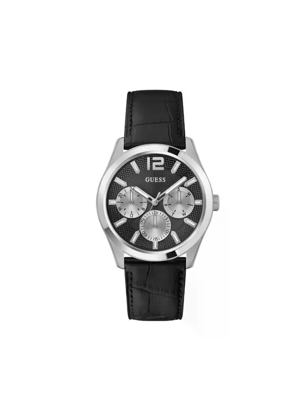 Guess Chronograph Watch With Leather Strap - Black