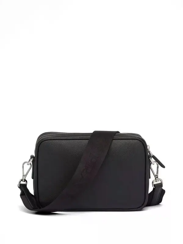 Prada Saffiano Leather Shoulder Bag With Detachable Pouch - Black