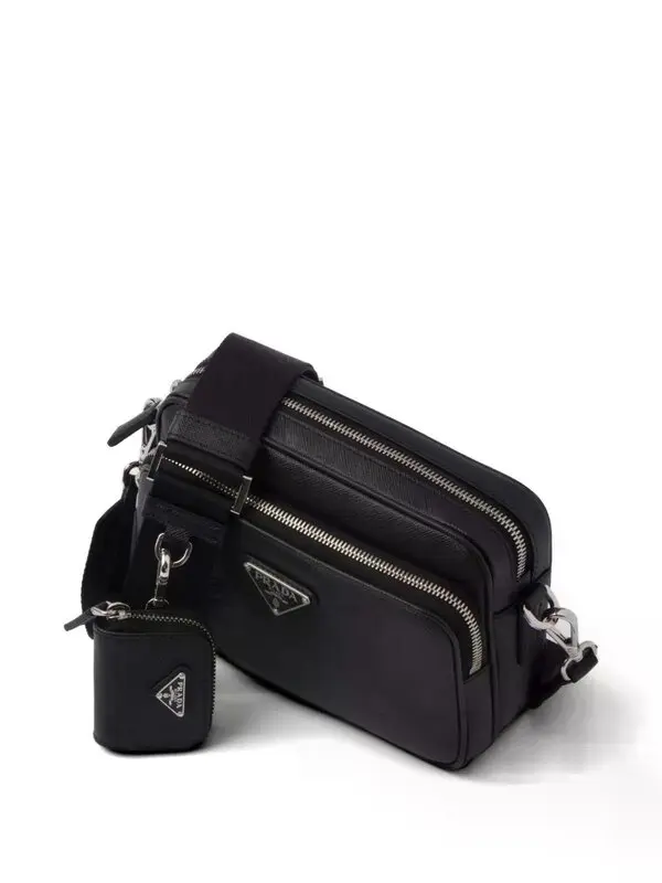 Prada Saffiano Leather Shoulder Bag With Detachable Pouch - Black