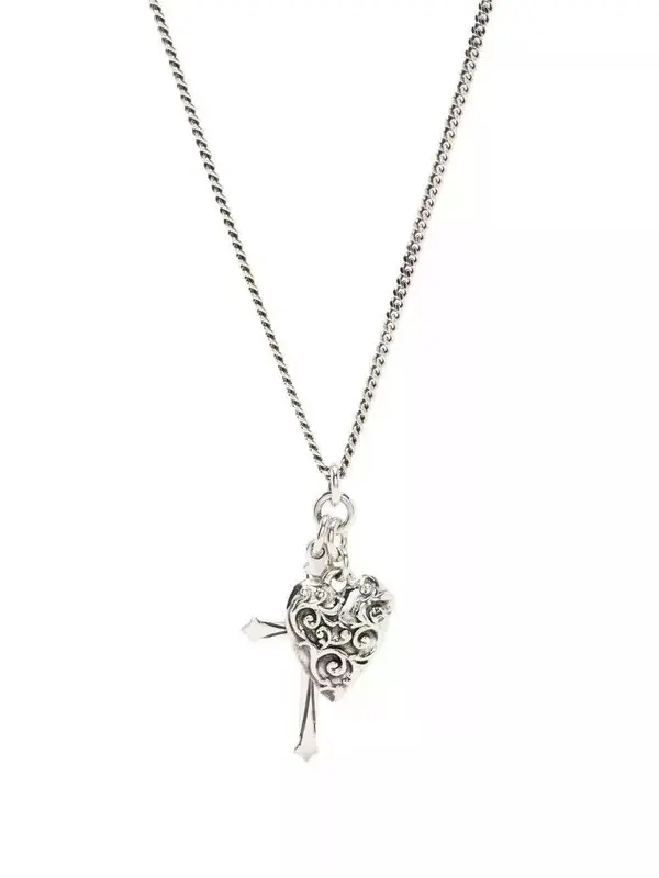 Emanuele Bicocchi Cross And Arabesque Heart Pendant - Silver