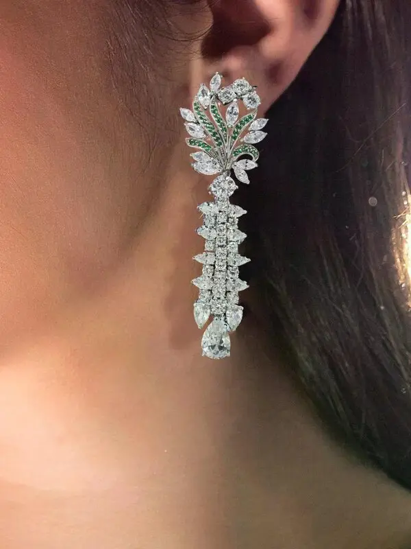 JUWELINA PARIS Sterling Rhodium Plated Marquise And Pear-cut Gemstone Drop Earrings