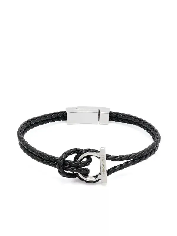 FERRAGAMO Gancini Braided Leather Bracelet - Black