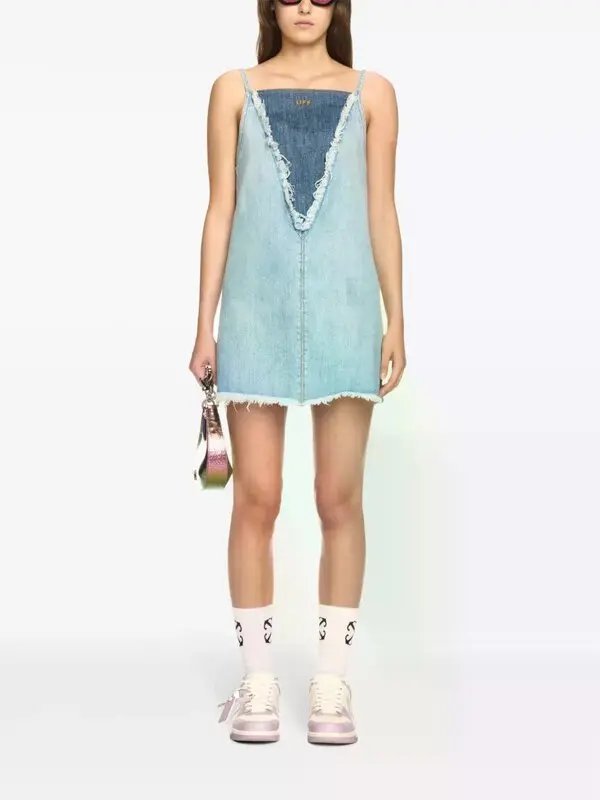 Off-White Frayed Denim Mini Dress - Blue