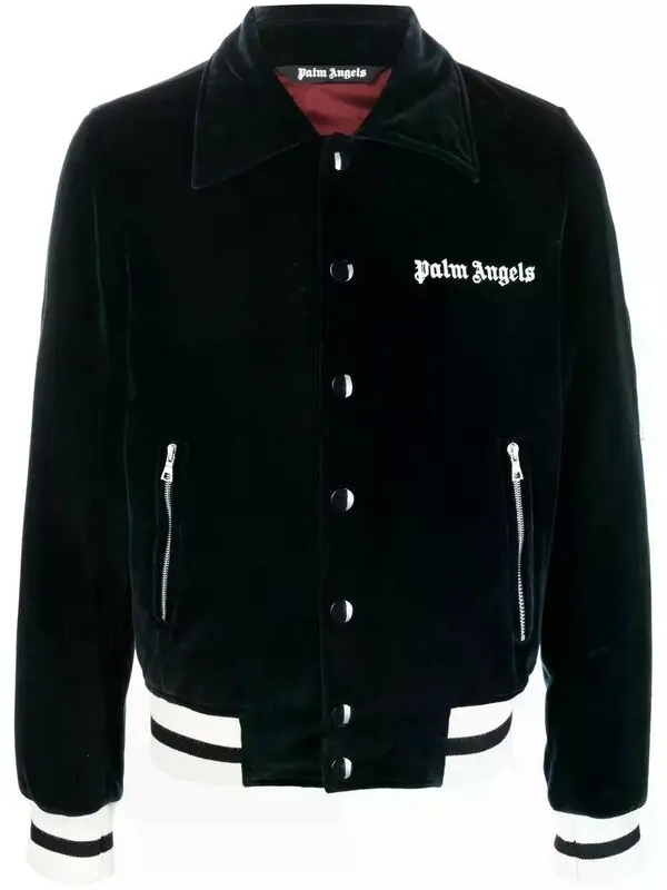 Palm Angels Embroidered Velvet Bomber Jacket