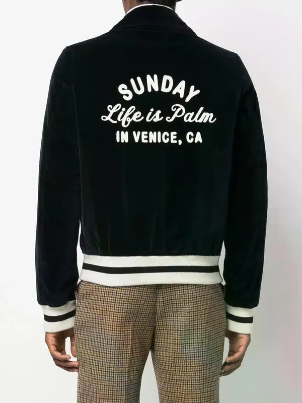 Palm Angels Embroidered Velvet Bomber Jacket