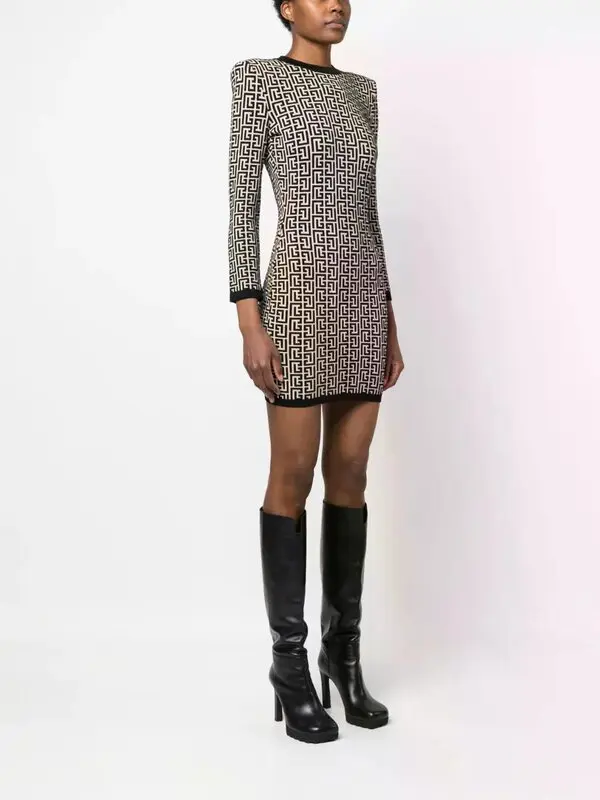 Balmain Monogram-print Wool-blend Dress