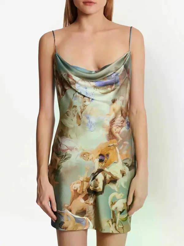 Balmain Sky-print Cowl-neck Mini Dress