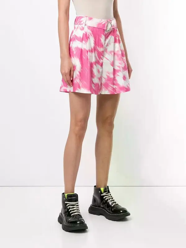 MSGM Painterly Print Belted Shorts
