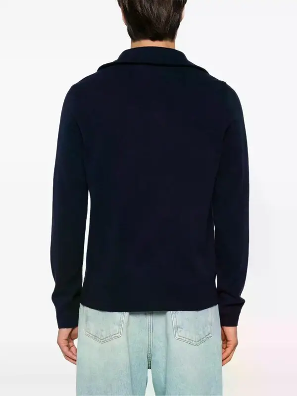 Polo Ralph Lauren Wool Zip-neck Pullover With Embroidered Polo Bear - Blue