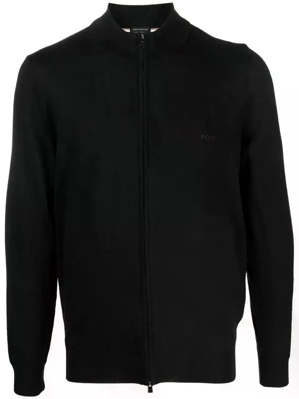 BOSS Fine-knit Zip-up Cardigan - Black