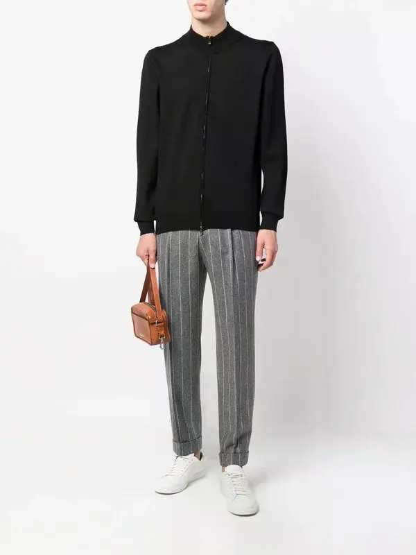 BOSS Fine-knit Zip-up Cardigan - Black