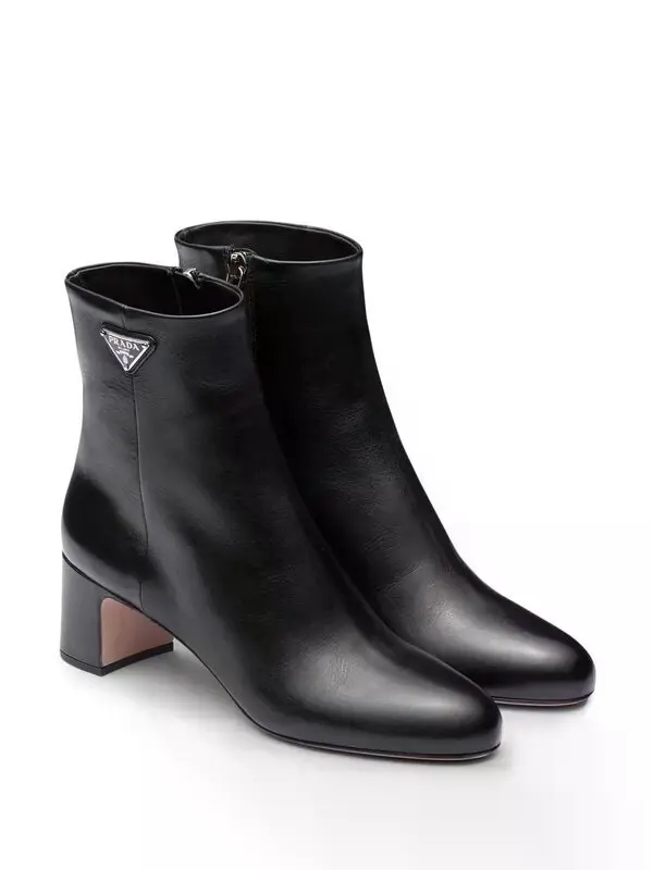 Prada Leather Ankle Boots With Logo Plaque