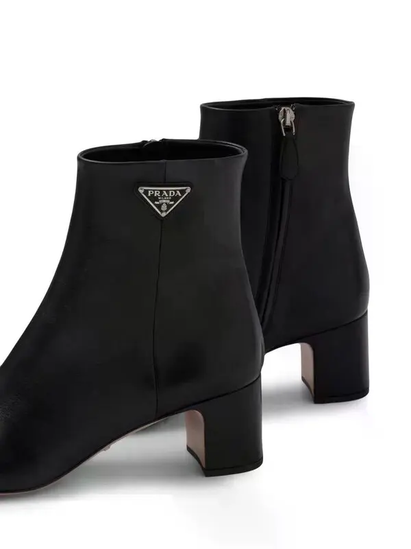 Prada Leather Ankle Boots With Logo Plaque