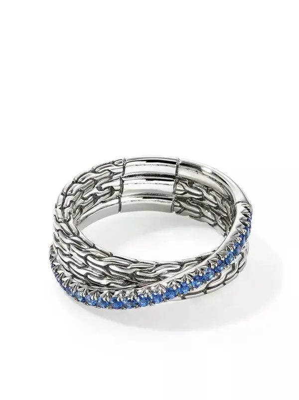 John Hardy Sterling Crossover Ring With Pavé Blue Sapphires - Silver