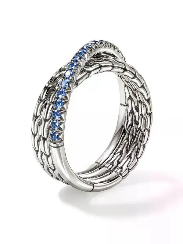 John Hardy Sterling Crossover Ring With Pavé Blue Sapphires