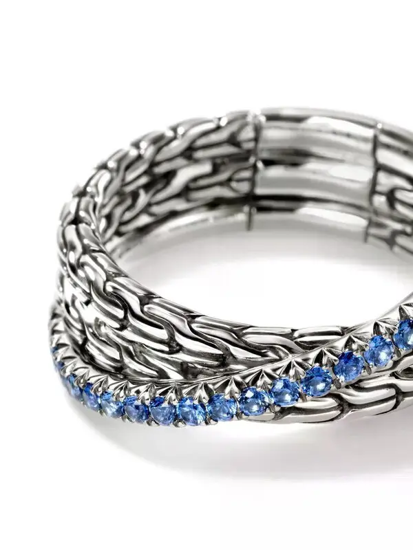 John Hardy Sterling Crossover Ring With Pavé Blue Sapphires