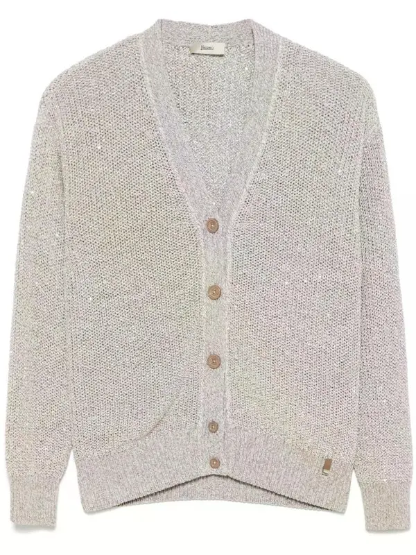 Herno Sequin-embellished V-neck Cardigan - Neutrals
