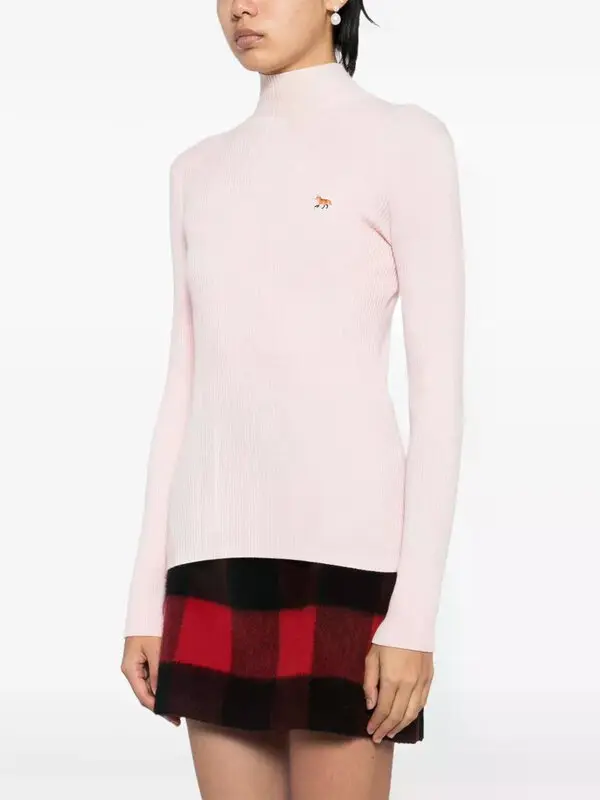 Maison Kitsuné Embroidered Logo Ribbed Knit Top - Pink