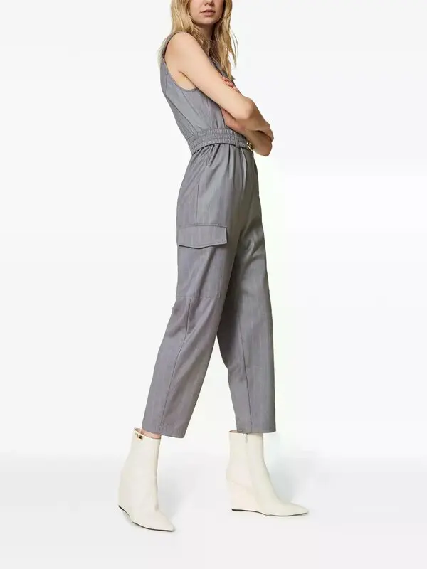 TWINSET Pinstripe Pattern Belted Jumpsuit