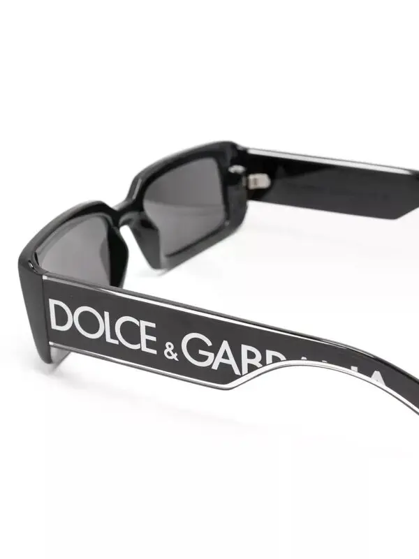Dolce & Gabbana Rectangular Frame Sunglasses With Logo Print - Black