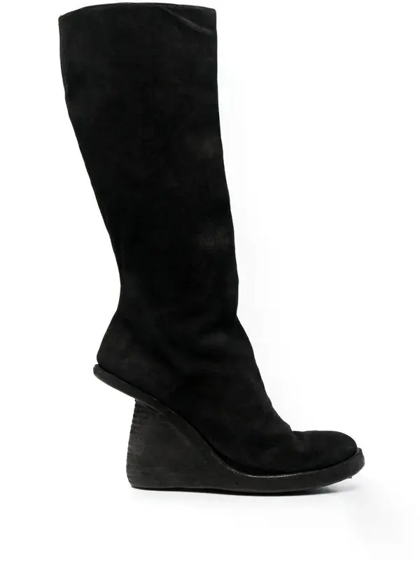 Guidi Asymmetric Heel Knee Boots - Black