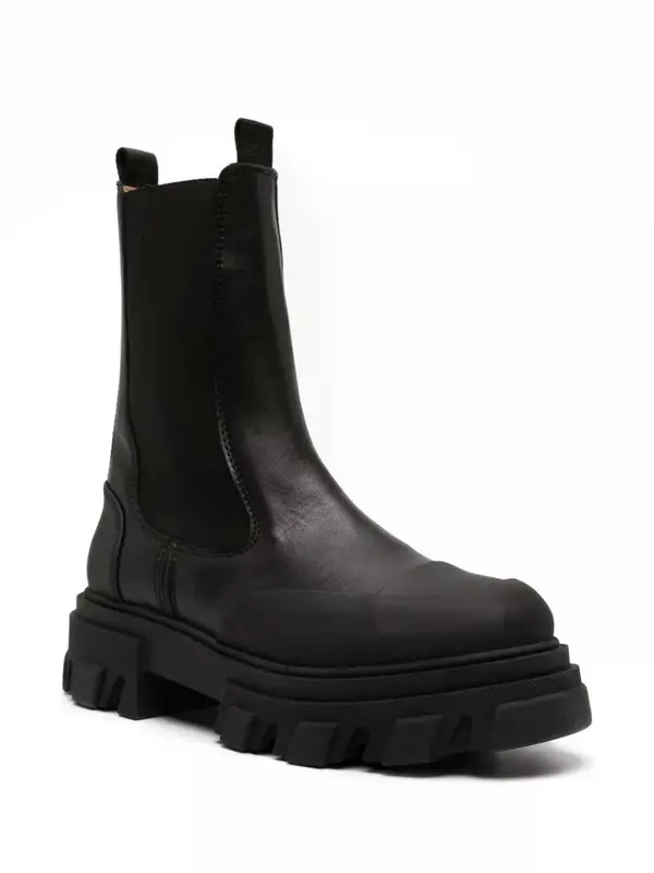 GANNI Faux Leather Chelsea Boots With Chunky Rubber Sole - Black