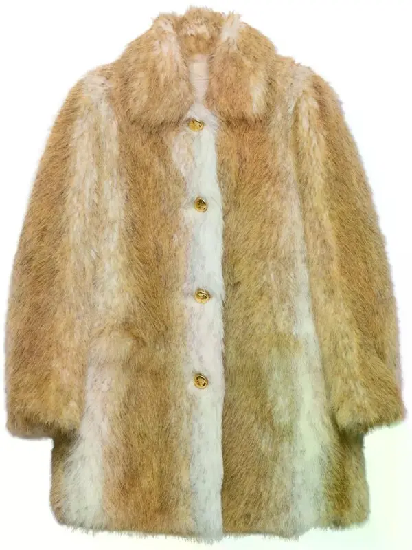 Prada Aspen Fur Coat With Suede Logo Detail - Neutrals