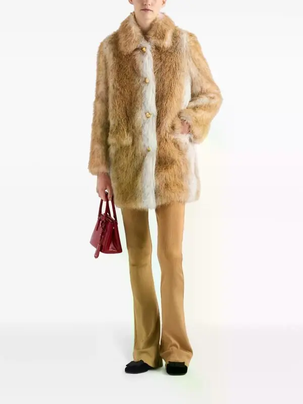 Prada Aspen Fur Coat With Suede Logo Detail - Neutrals