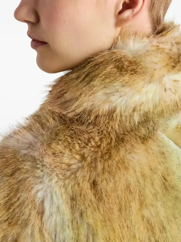Prada Aspen Fur Coat With Suede Logo Detail - Neutrals
