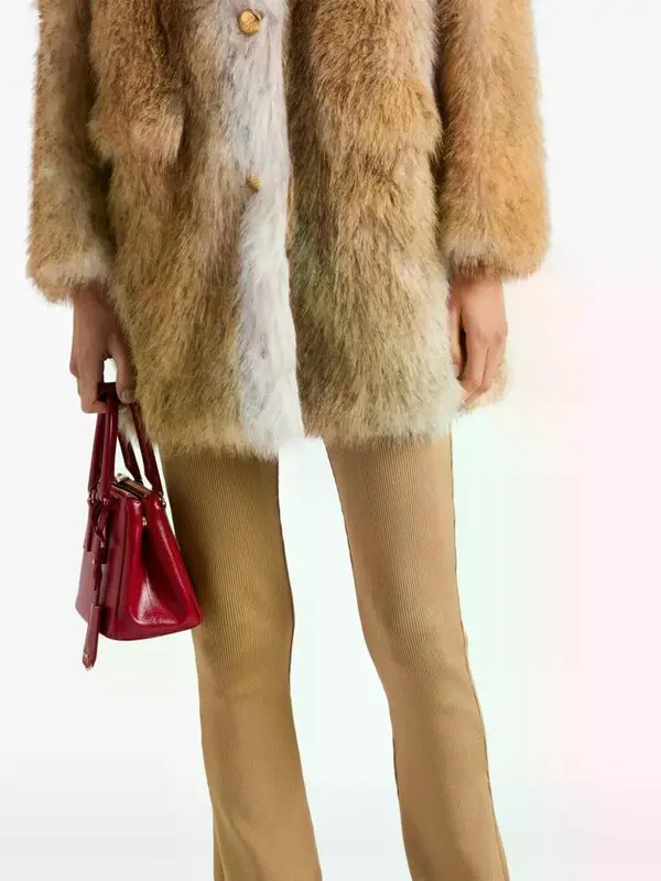 Prada Aspen Fur Coat With Suede Logo Detail - Neutrals