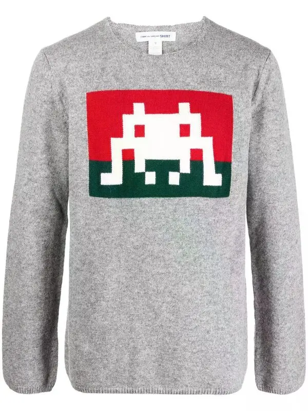 Comme Des Garçons Graphic Print Wool Blend Jumper - Grey