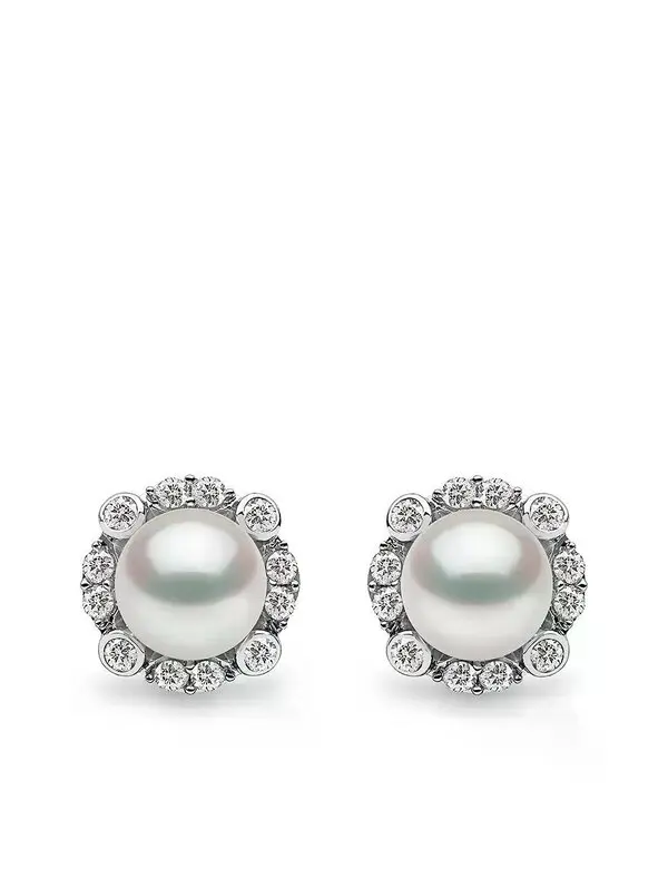 Yoko London 18kt White Gold Freshwater Pearl And Diamond Stud Earrings - Silver