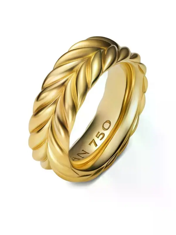 David Yurman 18kt Yellow Chevron Band Ring - Gold