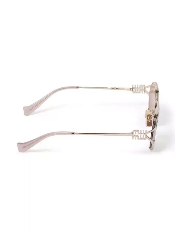Miu Miu Logo Oval-frame Sunglasses - Gold