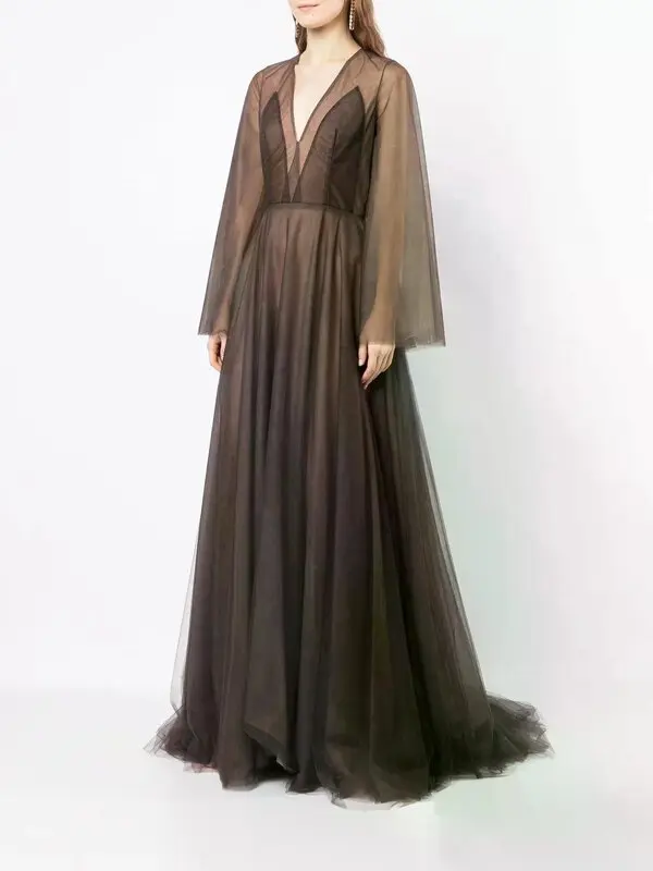 Costarellos Sheer Panelled V-neck Gown