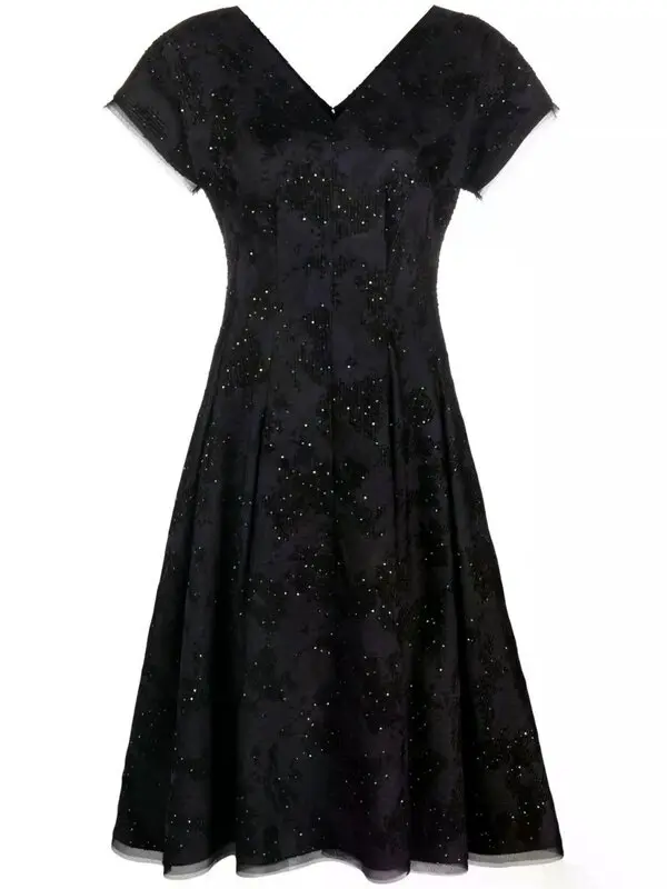 Talbot Runhof Patterned Jacquard Sequin Midi Dress - Blue