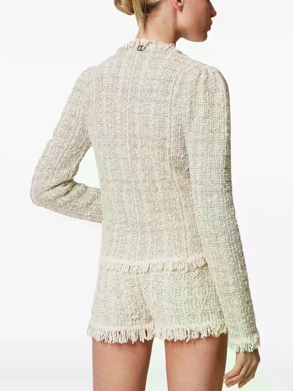 TWINSET Lurex Jacquard Fringed Shorts - Neutrals